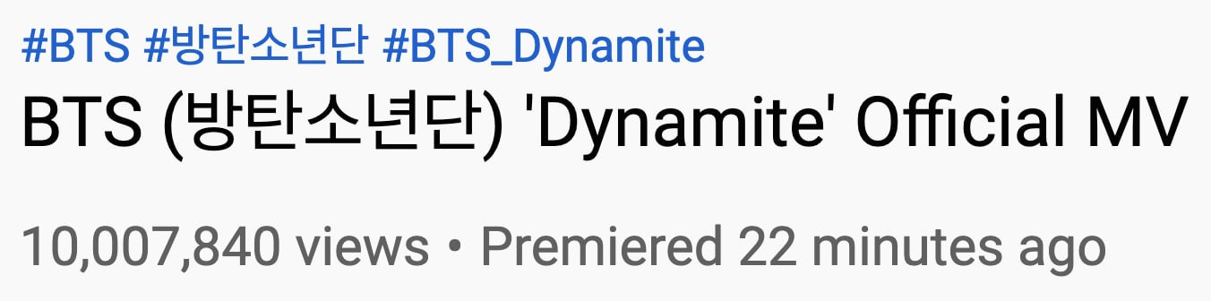 MV “Dynamite” giúp BTS bỏ túi nhiều thành tích, phá luôn kỷ lục trong ...