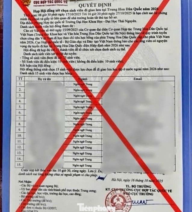 Información fraudulenta sobre becas para estudiar en el extranjero en la 'República de China'.