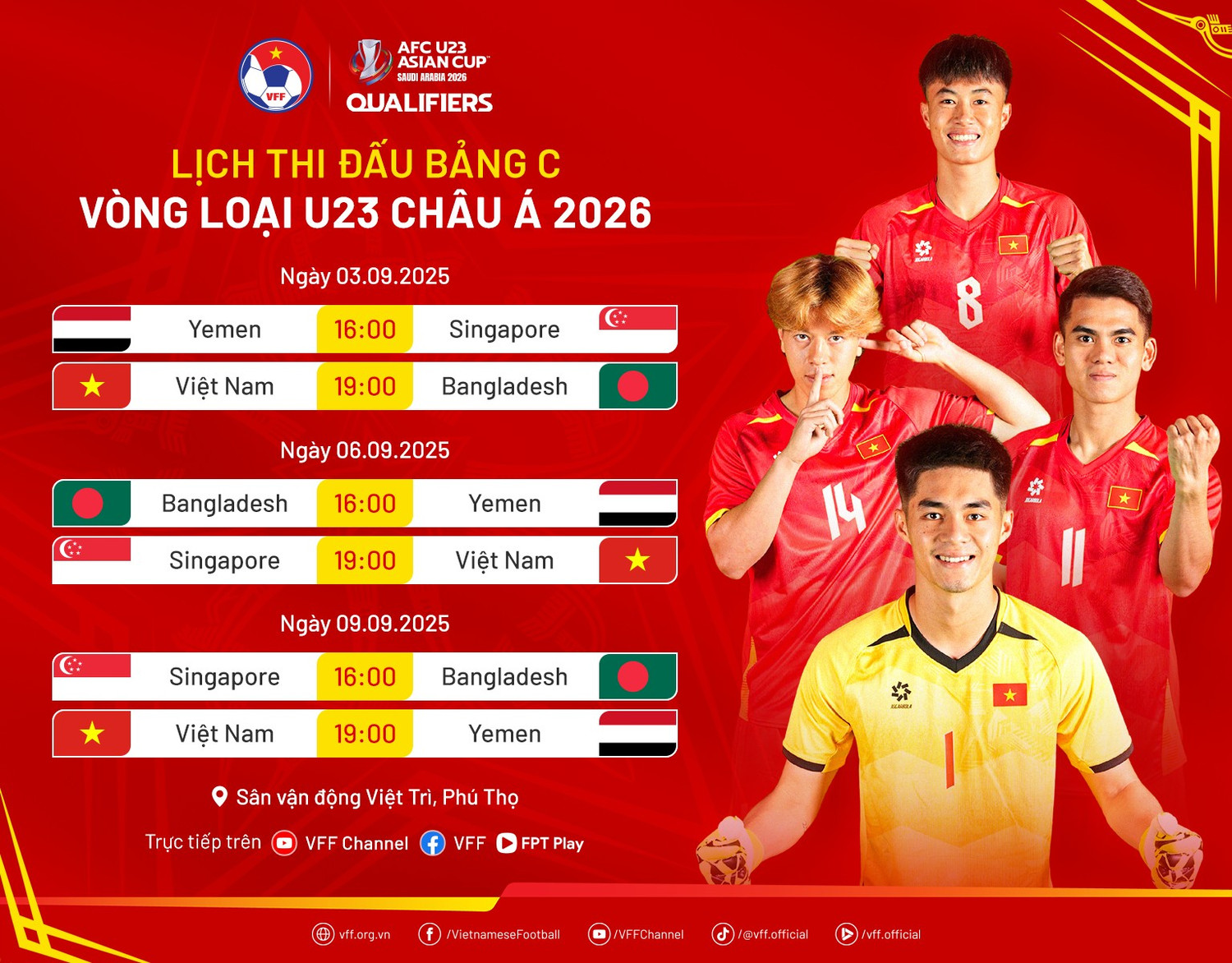 Lịch thi đấu của U23 Việt Nam tại vòng loại U23 châu Á 2026 mới nhất | Báo điện tử Tiền Phong